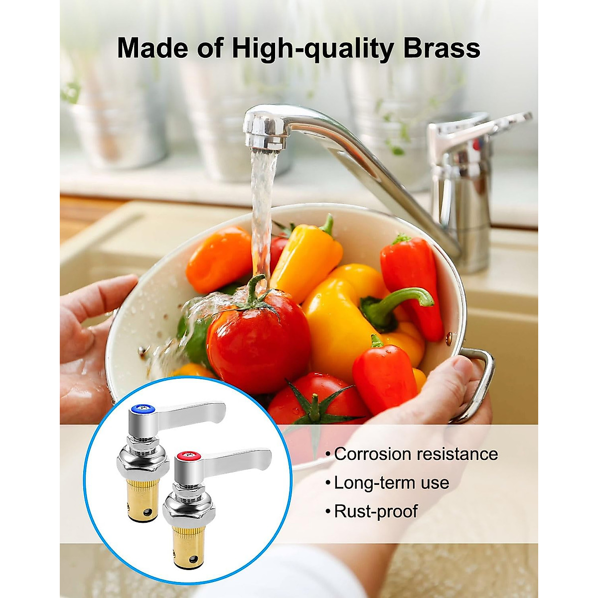 Handle Stem Assembly Fit for all T&S brass Faucets, Blue Cold and Red Hot Side Spindle Assembly Valve Replacement Part Replaces 002713-40 002714-40