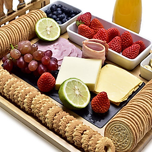 Bamboo cheese board and cheese knife set: large specialty dish board set and cheese platter - unique family warm keeping gift, new home, wedding anniversary and wedding gift, bride shower gift