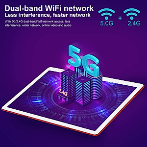 DUODUOGO Android Tablet 10 inch Newest Quad Core Processor, 64GB ROM + 4GB RAM, 128GB Expandable, 5G Dual WiFi, Android 10 Tablet, Dual Camera, 6000mAh, Bluetooth, GPS (Red)