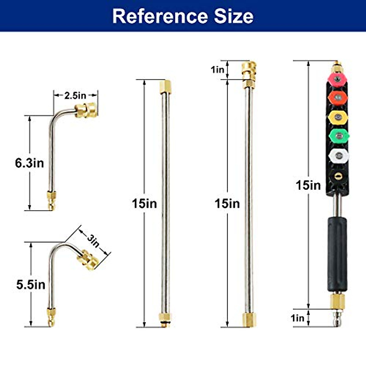 LadyRosian 9pcs Pressure Washer Wand Extension - 10ft Replacement Lance with 6 Spray Nozzle Tips - 1/4''Quick Connect, 45° 90° Curved Rod, 4000PSI