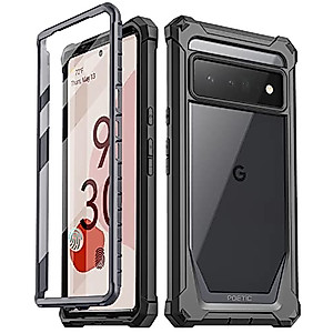 Poetic Guardian Case Designed for Google Pixel 6 Pro 5G, Built-in Screen Protector Work with Fingerprint ID, Full Body Hybrid Shockproof Bumper Cover Case, Black/Clear