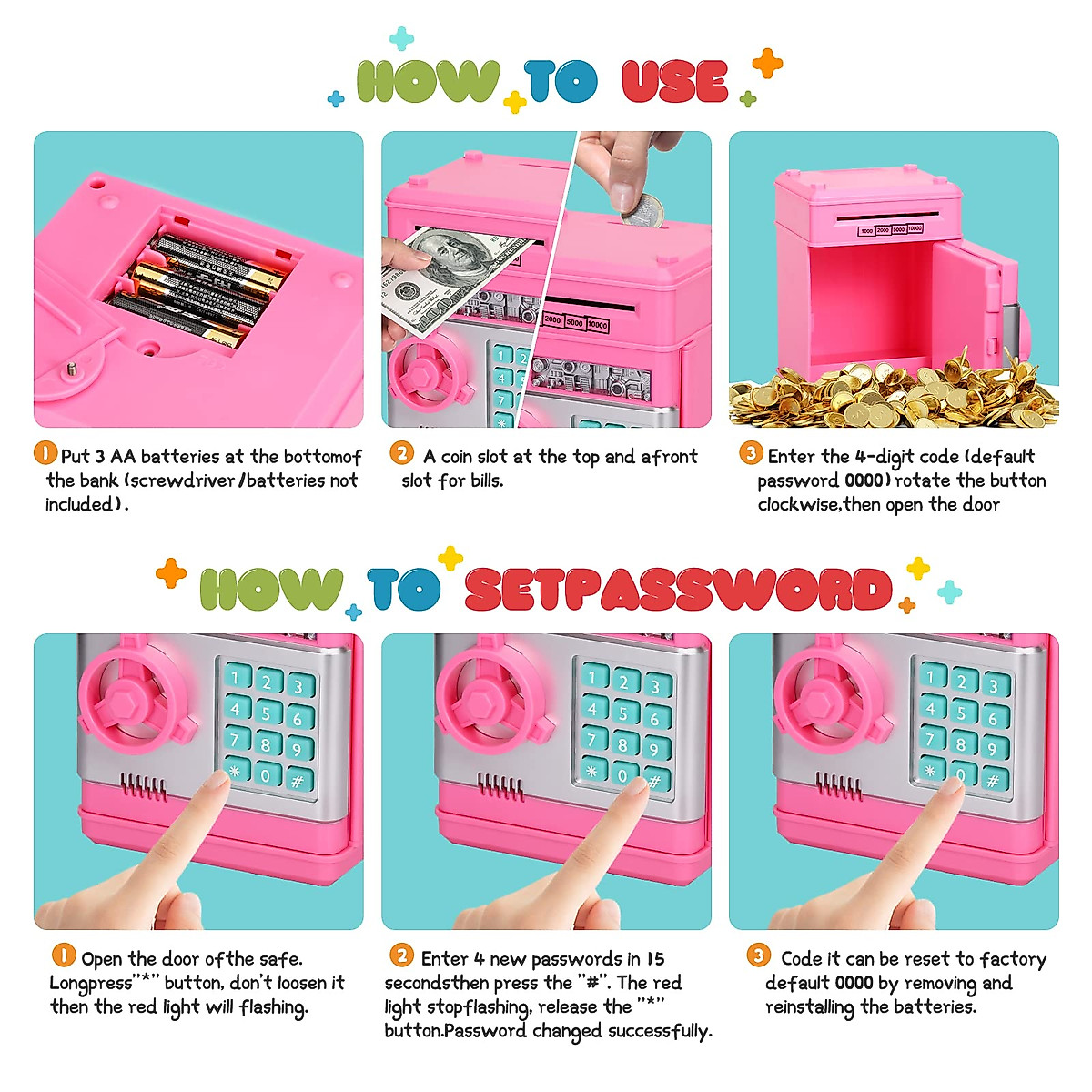 Piggy Bank for Girls Boys Large Electronic Money Coin Banks with Password Protection, Automatic Paper Money Scroll Saving Box, Digital Electronic Savings Safe Machine Box, Birthday Gifts for Kids