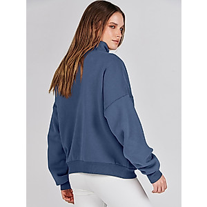 ANRABESS Womens Half Zip Sweatshirts Oversized Crop Pullover 2024 Winter Y2K Fleece Hoodie Sweater Teen Girls Fall Clothes Navy Blue Medium
