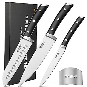 warmot Professional Kitchen Knife Set, 3 Pcs Chef Knife Set Sharp Knives Sets for Kitchen High Carbon Stainless Steel, Cooking Knife Triple Riveted Handle with finger protectors with Gift Box