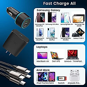 S22 S23 Ultra Charger Type C, SCRUAK 45W PPS Super Fast USB-C Wall/Car Charger for Samsung Galaxy S23 Ultra/S23+/S23/S22 Ultra/S22+/S22/S21/S20/Note 20/Note 10+(with 2X 3.3FT 5A Type C Cable)