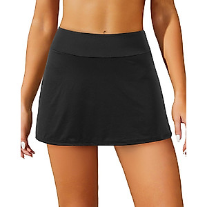 Yonique Women's Swim Skirt Bathing Suit Mid Waist Swim Bottoms Elastic Waist Swimsuit Bottoms Black 18Plus