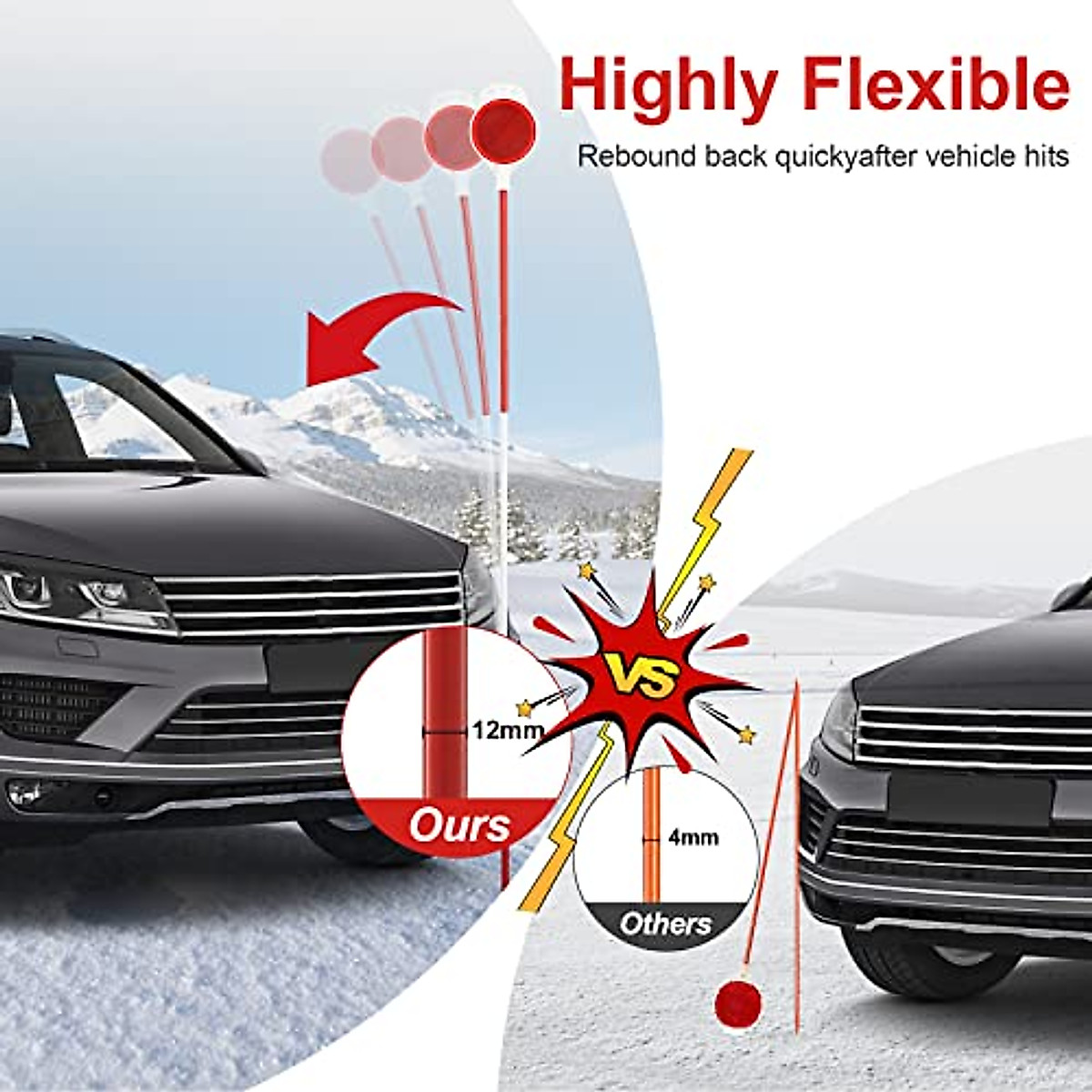 JAOTREL Driveway Reflectors Markers for Snow Plowing, 36-48" Reflective Driveway Steel Metal Reflective Post, Double-Sided High Visible Rustproof Design(4 pack)