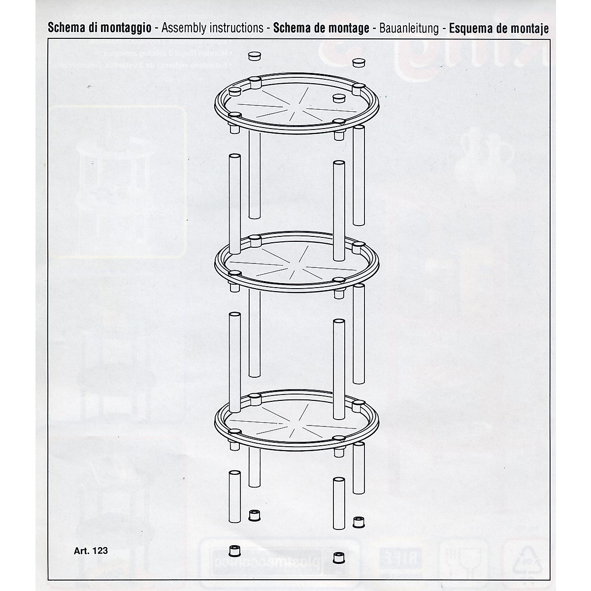 3 Tier Shelf, End, Bed or Display Table, Self-Standing Shelving for Bathroom Toiletries, Storage and Organization. 13 ¾” diameter, 24” height, 9 ¼” space between shelves. Load 10 lbs. per tier (White)