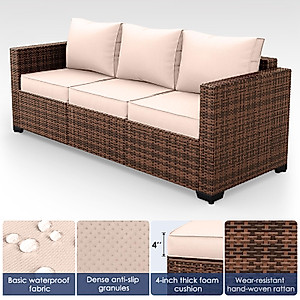 Amopatio Patio Furniture Set with Fire Pit Table, 6 Pieces Outdoor Sectional Sofa Wicker Patio Couch, 44" Fire Pit Conversation Sets with Storage Table, Waterproof Covers (Khaki)