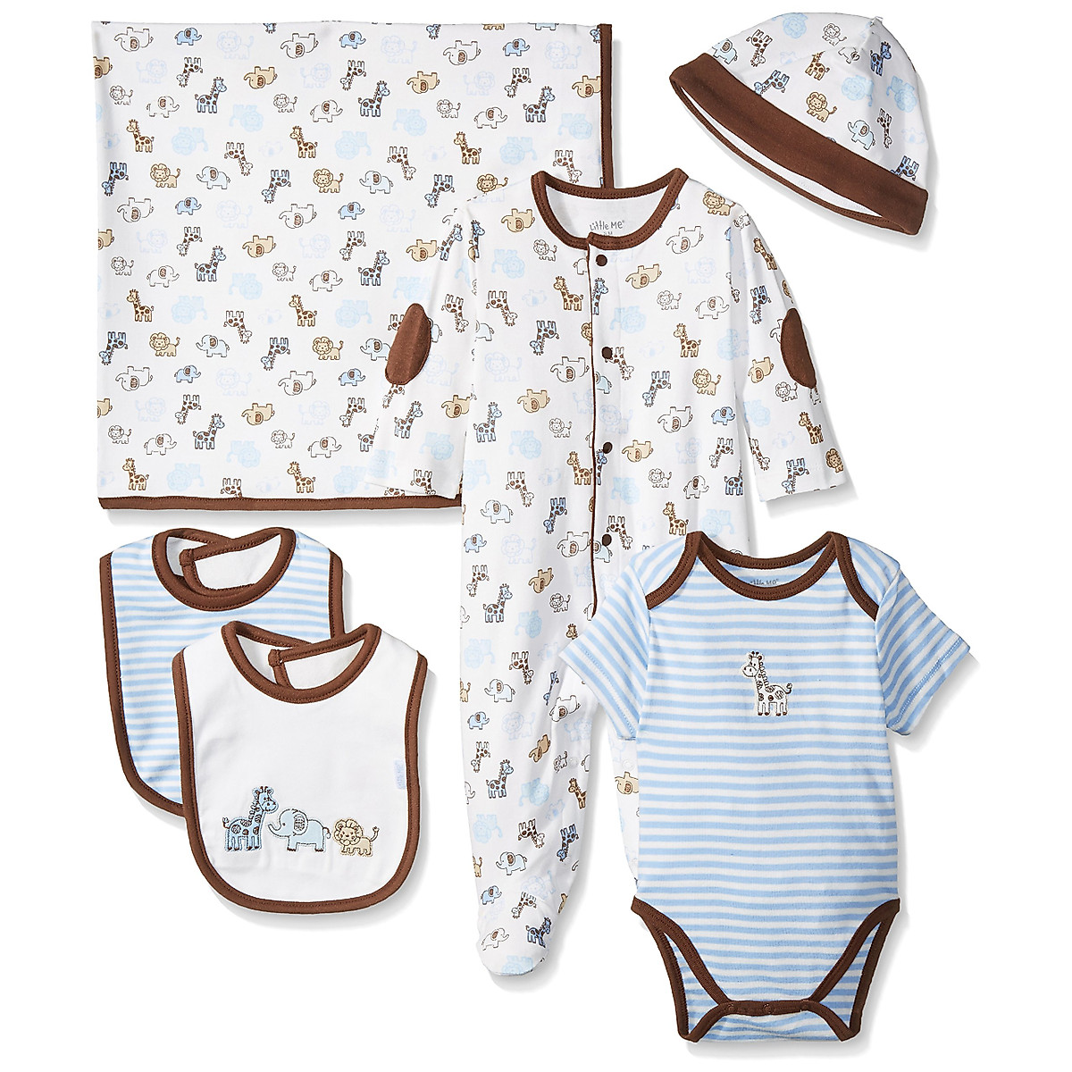 Little Me Baby Boys' Newborn Essentials Cute Safari Gift Set, Blue/Multi, 6 Months