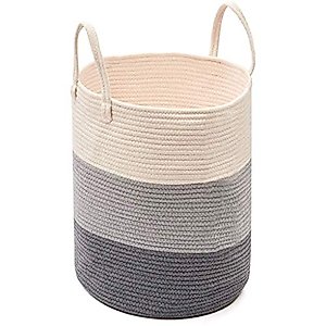 UXZDX Large Cotton Storage Basket Soft Laundry Basket Woven Cotton Storage Basket with Handle