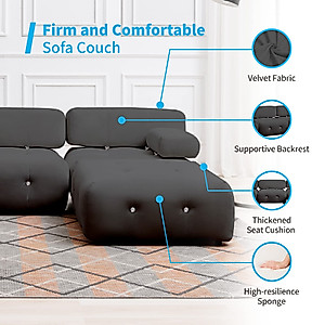 Mjkone Modular Sectional Sofa with Reversible Chaise, Velvet L Shaped Cloud Couch with Reversible Ottoman, 4 Seater Couch Button Tufted Designed, DIY Combination Sofa for Living Room, Dark Grey