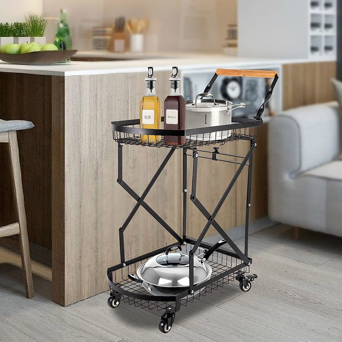 CheriMuMu Mobile Folding Shopping Trolley, Multi Use Functional Collapsible Luggage Carts Portable Rolling Hand Truck with Wheel for Car Trunk, Book Delivery Transporting (88 lbs) Black