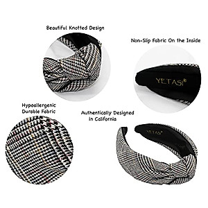 YETASI Headbands for Women are Trendy. Plaid Black Knotted Headband for Woman is a Designer Top Knot Head band Fashion