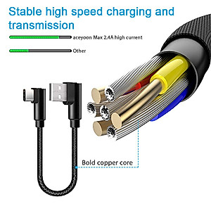 aceyoon Right Angle USB C Cable 1ft, 3-Pack Braided USB to USB C Cable 90 Degree Elbow Dual L Shape Comaptible for iPhone 15 Pro Max, Samsung Galaxy S8 S9 S10, Pixel 2 3 3XL, P30 P20 Mate20