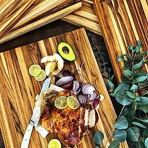 XXX-Large Edge-Grain Teak Wood Cutting Board, [24"L x 18"W x 1.5"T] Juice Groove, Reversible, Built-in Hand Grips by Shumaru California