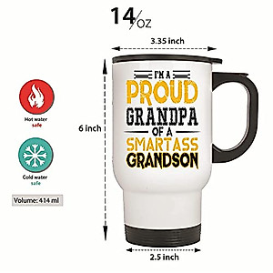 Fathers Day Gift for Proud Grandpa of Witty Smart Grandson 14oz Steinless Steel Travel Mug