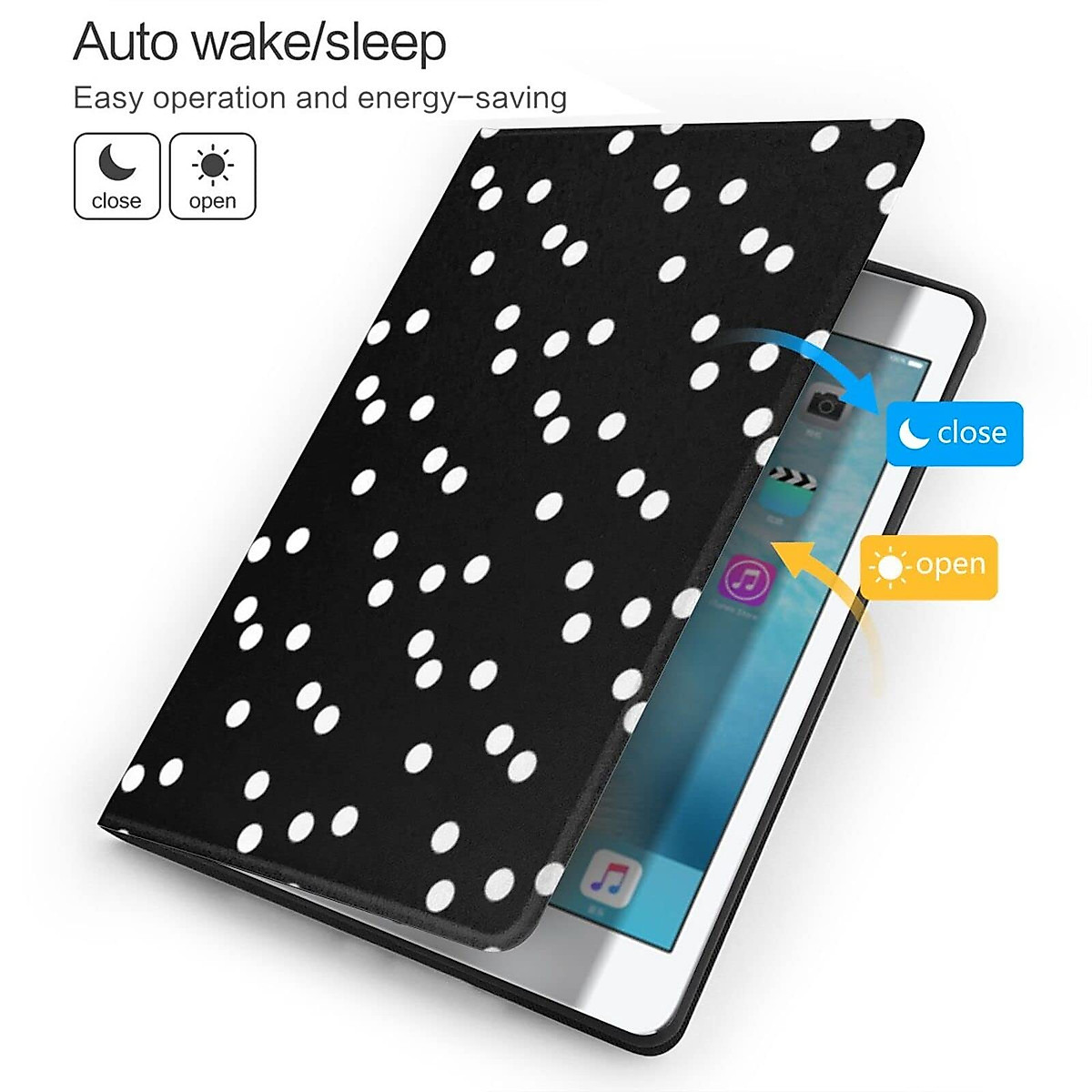 Black White Polka Dots Printed Leather Tablet Cases for Ipad Air3/Ipad Pro 10.5" - Shockproof Tablet Cover Protective Case with Auto Sleep/Wake