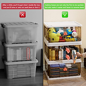 27Gal Storage Bins with Lids-4Pack Convenient Front Door Access, Wheels, Clear Design, Collapsible, Stackable, and Durable Plastic - Ideal for Closet,Organizing Toys, Dorms, Cars, and Bedrooms…