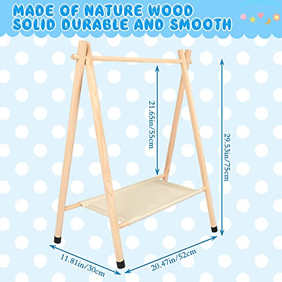 Juexica 2 Pcs Baby Clothes Rack Kids Clothing Rack Dress up Storage Garment Rack Wooden Clothes Organizer with Storage Shelf for Baby Pets Dolls (Beige, 20.5" L x 11.8" W x 29.5" H, Medium)