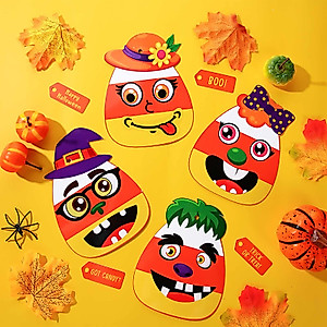 Sumind Halloween Candy Corn Craft Kits for Kids Halloween Activities DIY Handicraft Fun Home Activities for Birthday Activities Party Supplies Classroom Arts, 4 Styles (24 Sets)