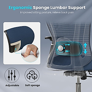 Farini Office Chair Ergonomic Desk Chair, High Back Office Chair with Wheels, Home Office Chair for Heavy People, Office Chair Adjustable Seat Depth, 3D Armrests and Adjustable Headrest, Blue