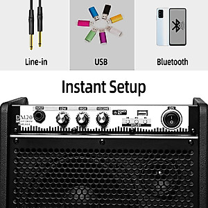 Coolmusic DM20 20W Bluetooth Personal Monitor Amplifier Electric Drum Amplifier Speaker,Keyboard Speaker with USB Interface(Including E-Drum Noise-Reduction Cable)