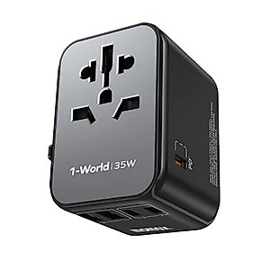 MOMAX International Plug Adapter, PD 35W(Single Port) Travel Power Adapter, Universal Charger Adapter with 3USB-C+2USB-A, All in One Universal Outlet Adapter for Laptop,Tablet,Phone, US,EU,UK,AU