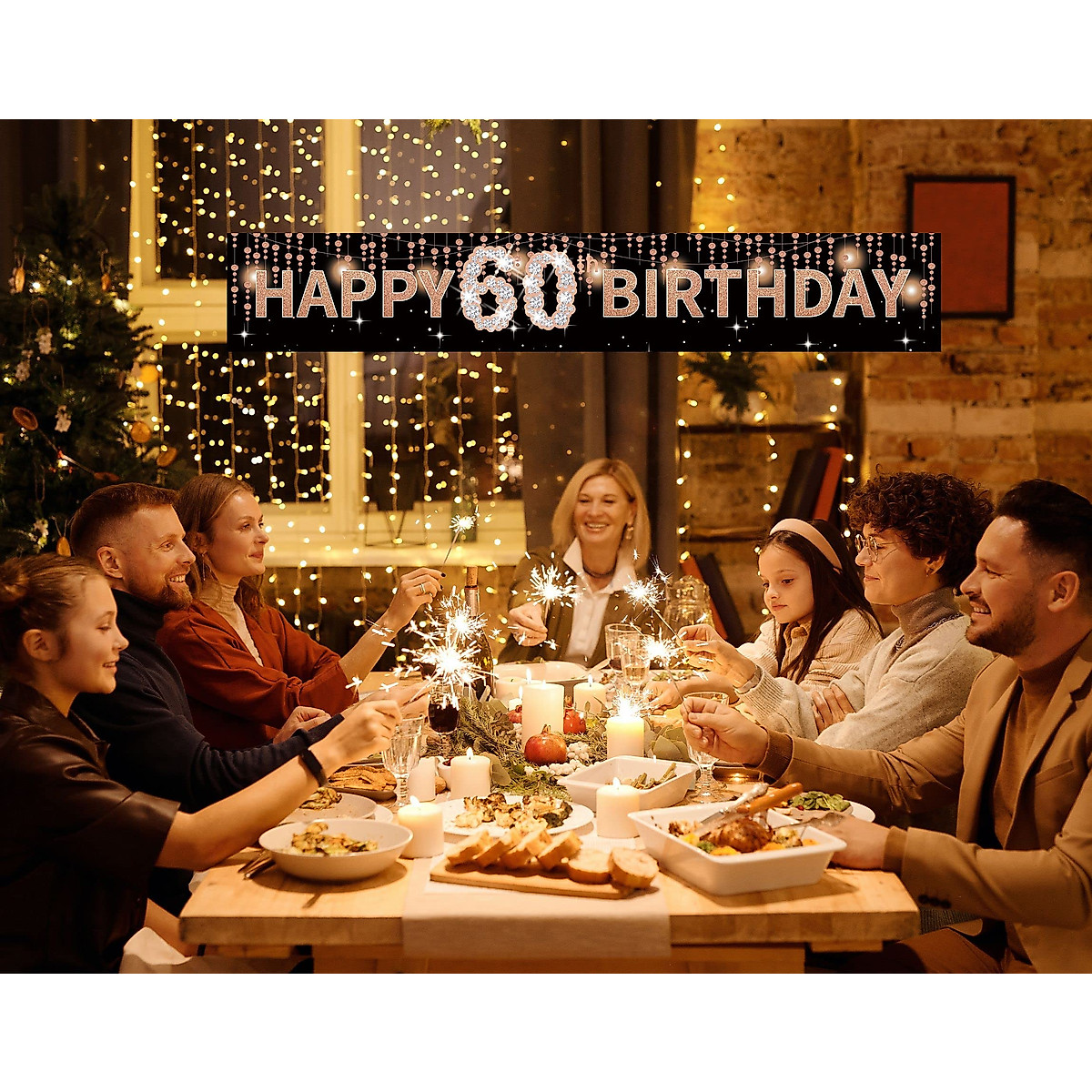 Joyiou Happy 60th Birthday Banner Decorations, Rose Gold Large 60th Birthday Sign, Sixty Birthday Party Decorations Supplies for Women, 60 Years Old Birthday Photo Booth Backdrop (9.8x1.6ft)