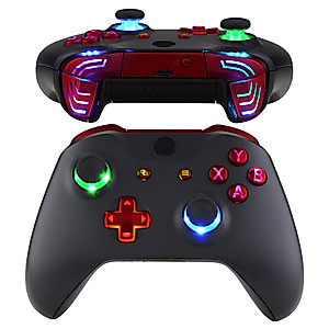 eXtremeRate Multi-Colors Luminated Dpad Thumbsticks Start Back ABXY Action Buttons, Scarlet Red Classical Symbols Buttons DTFS (DTF 2.0) LED Kit for Xbox One S & X Controller - Controller Without