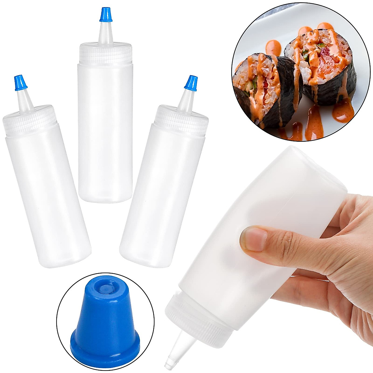 Fasmov Squeeze Bottle, 40 Pack 4-ounce Plastic Condiment Squeeze Squirt Bottles, Plastic Squeeze Bottles with Blue Tip Cap for Ketchup, Sauces, Salad Dressings, Crafts and More
