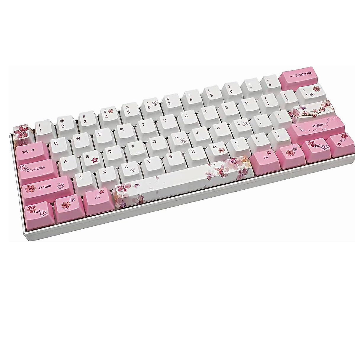 Manbala ZMX Cherry Blossom 61 Mechanical Keyboard,60%Compact Mechanical 61Keys 5.0Bluetooth/Type-C Wired Dual-Mode RGB Backlit Five-Sided Sublimation PBT Keycap Gaming Keyboard (Brown Switch, Pink)