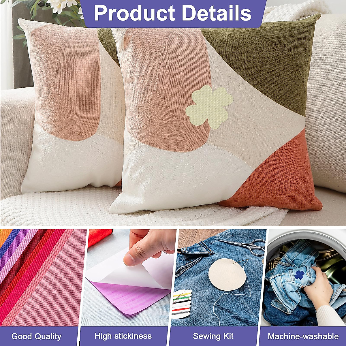 Amrules Iron Patches, 30 Piece 3.7 X 4.9 Inch Multi-Colored Fabric Repair Kit, 29 Shades Iron on Patches for Jeans, Shirts, Clothes, Pants