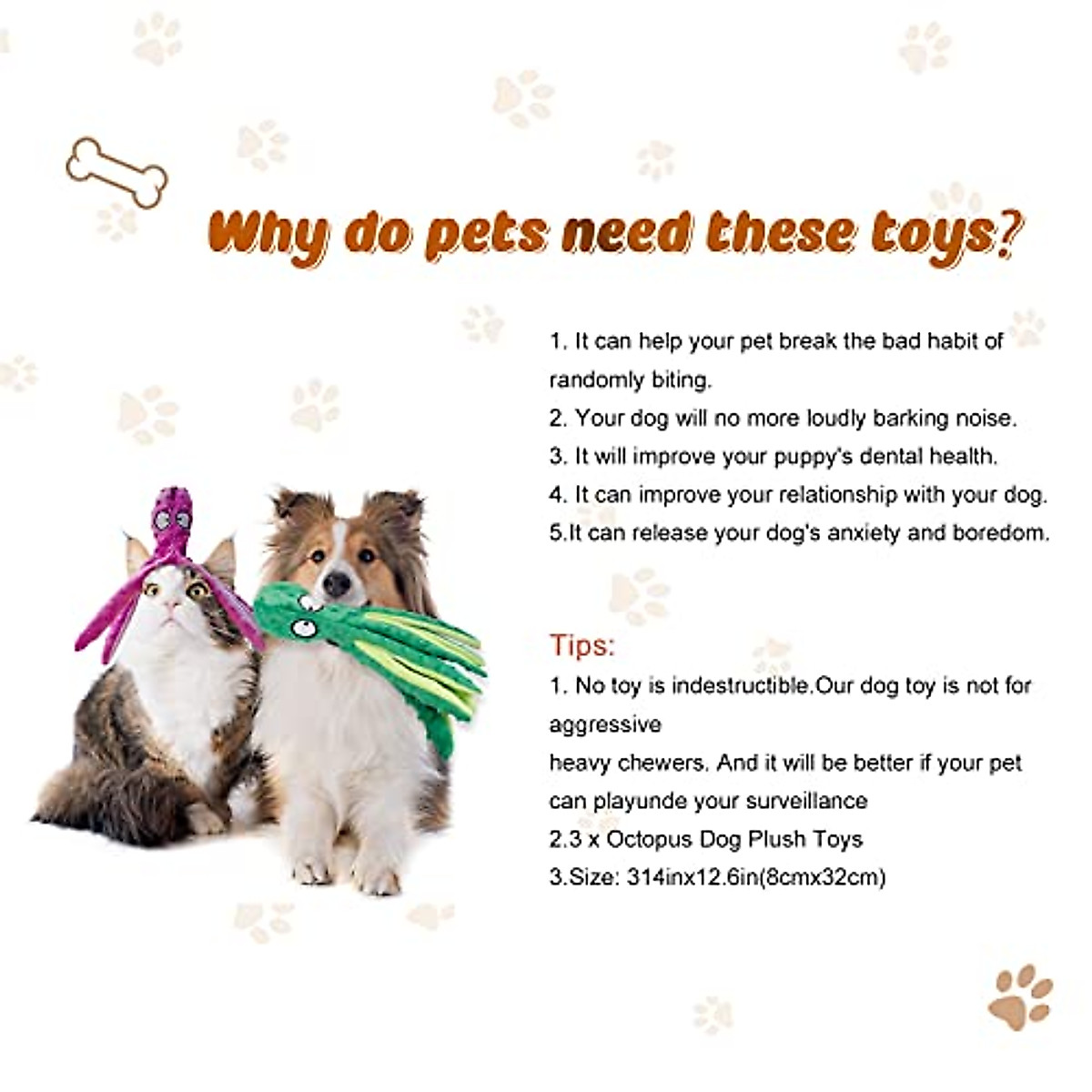 MANOPAWS 3 Pack Dog Toys for Small Dogs, Medium Dogs, Large Dogs, Puppy Teething Chew Toys, Aggressive chewers, No Stuffing Crinkle Plush Dog Toys (Octopus)