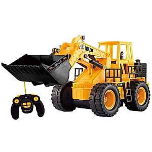 Top Race TR-113 5 Channel Full Functional Remote Control Tractor Toy Front Loader - 14 x 6 x 8 inch Electric RC Remote Control Construction Toy Tractors with Lights and Sounds