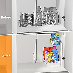Under Sink Organizers and Storage, Pull Out Cabinet Organizer with Sliding Shelf 2 Tier Under Cabinet Storage Multi-purpose for Under Kitchen Bathroom Cabinet Organizer (White)