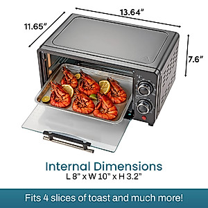 Elite Gourmet ETO490 9L/4 Slice Countertop Toaster Oven with 30-Minute Timer, Adjustable Temperature Control, Includes Baking Pan and Wire Rack, Bake, Broil, Toast, Black
