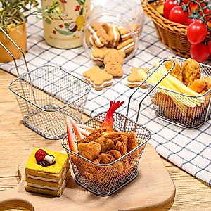 12 Pieces Mini Square Fry Basket Steel French Fry Chip Basket Food Baskets for Serving Stainless Steel Fry Basket with Handle Reusable Fries Holder Mini Deep Fryer with Basket for Home Decor