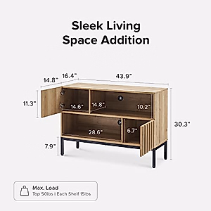 mopio Norwin Entryway Table, Modern Rustic Industrial Farmhouse Console Sofa Table, Display Shelf, Accent Cabinet, with Metal Legs, Soft Close Door, Storage Shelves, & Leveler, for Living Room