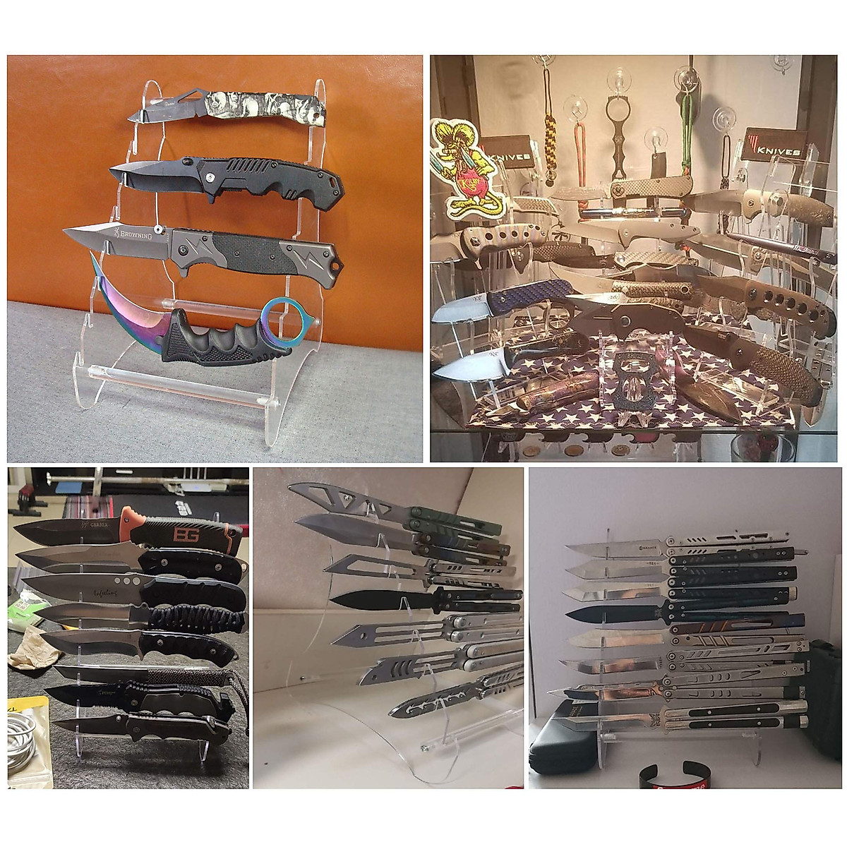 2 Sets Eight Layers Heavy Duty acrylic Knife Display Stands,Pocket Knives Easel Holder,Hunting Survival Knife Rack