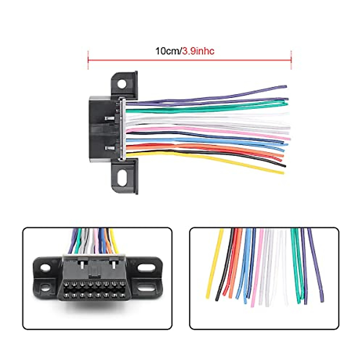 eMoto Solution Universal 16 Pin J1962F OBD2 Female to Male DIY Fixed Harness Adapter Connector Plug Dash Port Cable, 003001005, Full 15x10x2cm Colorful Cables