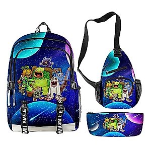 Three Piece Set of New Products My Singing Monsters Monsters Concert Student backpack pencil case satchel (style4)