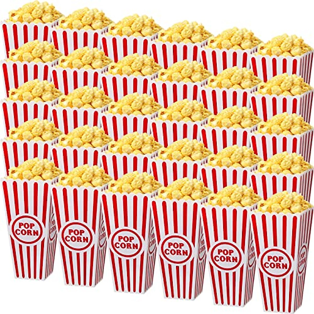Plastic Popcorn Boxes Reusable Open Top Popcorn Containers Red and White Striped Popcorn Buckets Bulk for Movie Night, Classic Retro Style, 7.7 x 3.9 x 2.4 Inch (30 Pcs)