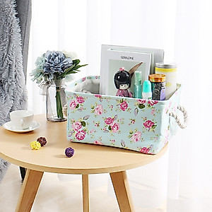 uxcell Storage Basket Bin with Rope Handles, Decorative Fabric Laundry Basket for Clothes Toy Closet Organizer,Floral (Medium -15.7"x11.8"x8.3")