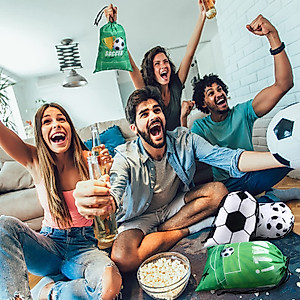 Shappy 12 Pcs Soccer Party Favor Bags Sports Party Drawstring Bags Candy Treat Reusable Cloth Bags Party Gift for Birthday Sports Party Soccer Football Basketball Baby Shower Decor Supplies (Soccer)