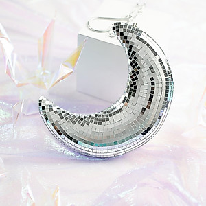 Valentines-Day Gift Disco Ball Moon-Shaped - Disco Balls Decor for Party,Room,Home,Bar,Hanging Disco Decor Retro-Reflective Disco Ball Lights Funky Home Decor(8 inch)