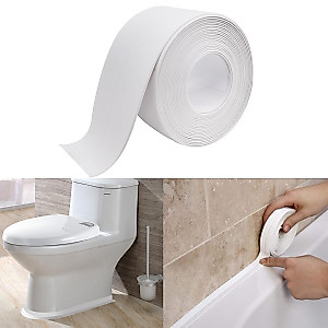 Caulk Tape, White Bathroom Corner Caulking Tape, Waterproof Self-Adhesive Sealing Tape Used for Kitchen Sink,Toilet, Bathroom Bathtub, Tub Floor Wall Edge Protector Strip 1.5" x 10.5Ft PVC