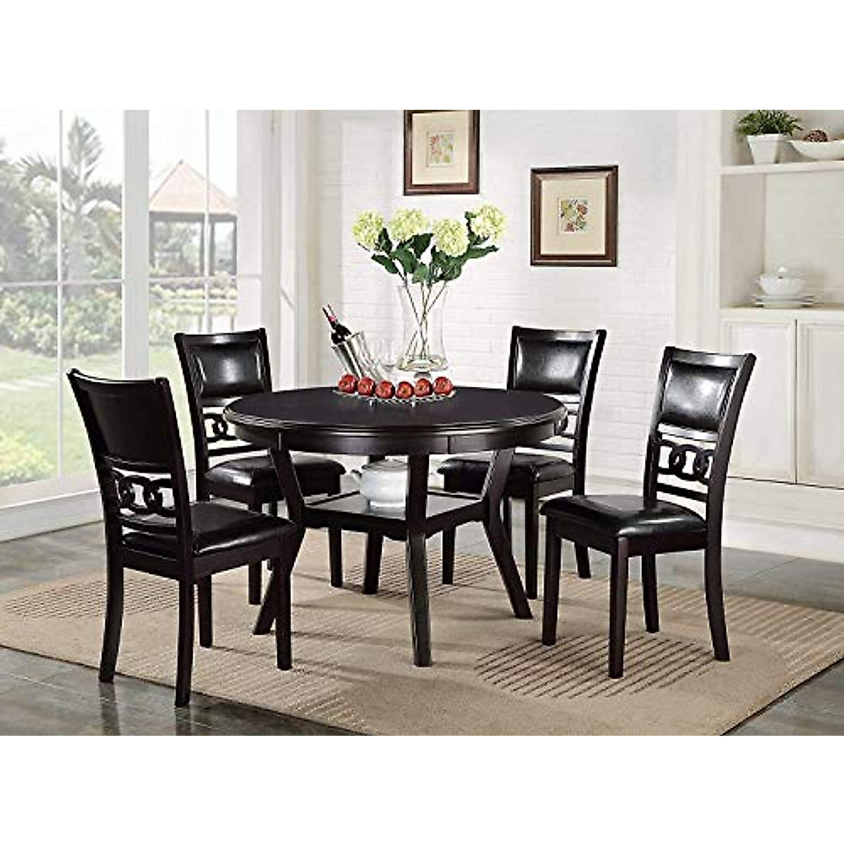 New Classic Furniture Gia 5-Piece Round Dining Set with 1 Dining Table and 4 Chairs, 47-Inch, Ebony