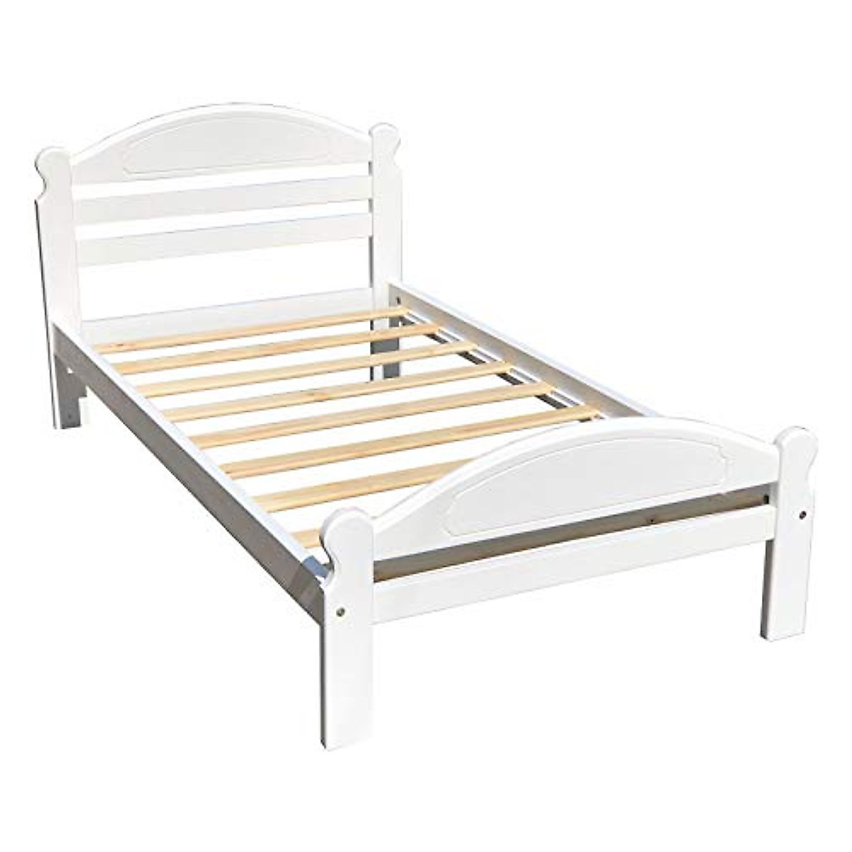 Twin Bed White Arizona Wooden Single Bed Frame Easy to Assemble Crafted from Solid Pine Wood with Wooden Slats Includes 33.85 Tall Headboard and Footboard