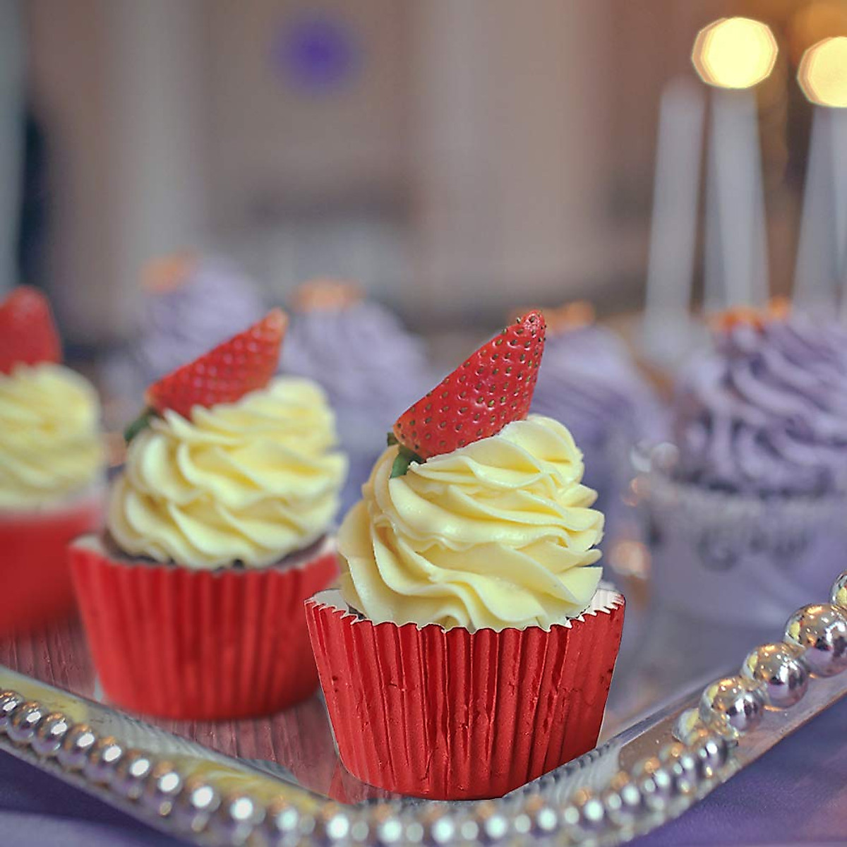 Cupcake Liners Red,GOLF Standard Size Red Foil Cupcake Liners Wrappers Metallic Baking Cups,Muffin Paper Cases, 100 Pack